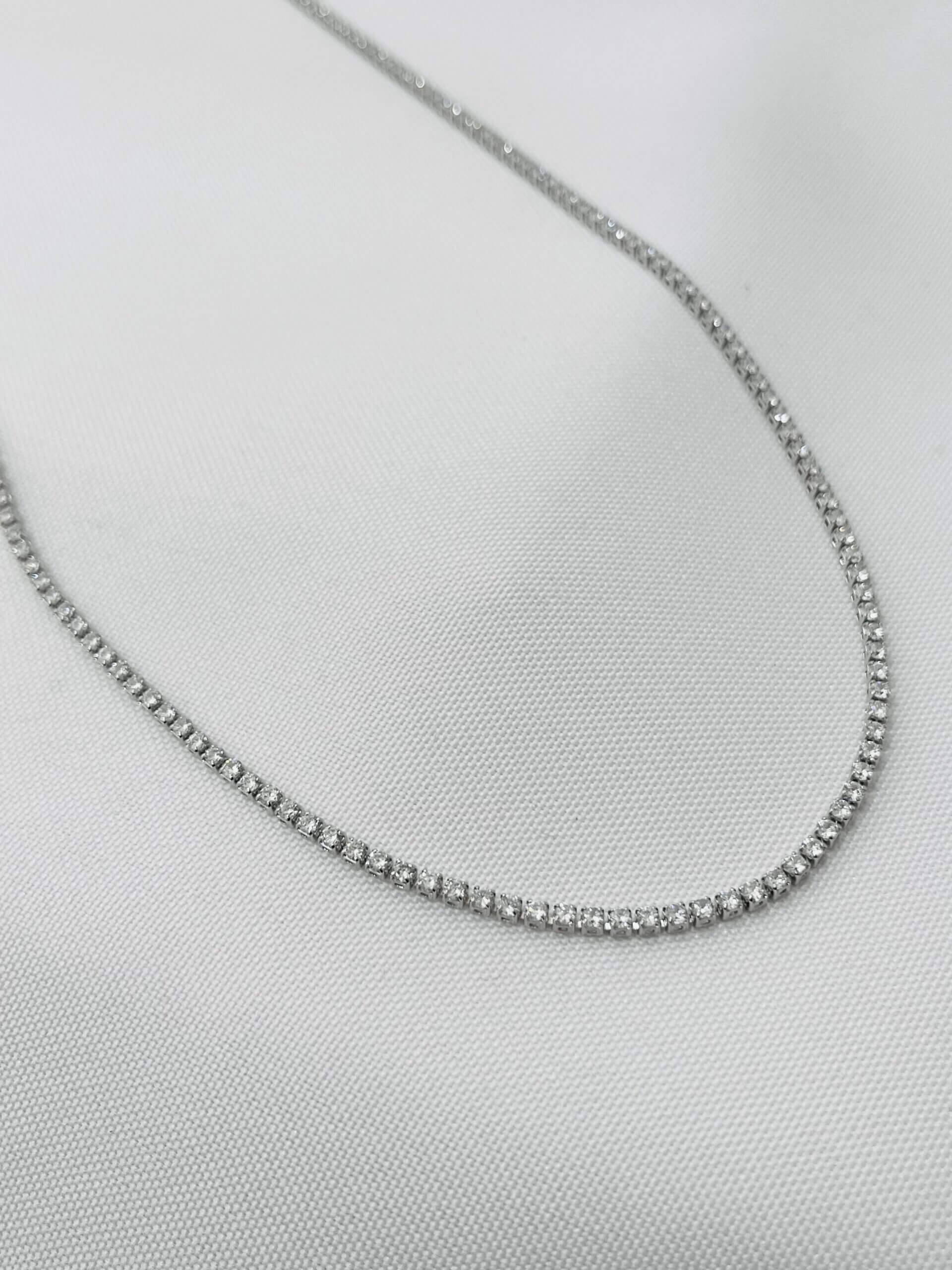 Colar Riviera Cristal Longo – em banho ródio branco – Fina Semijoias